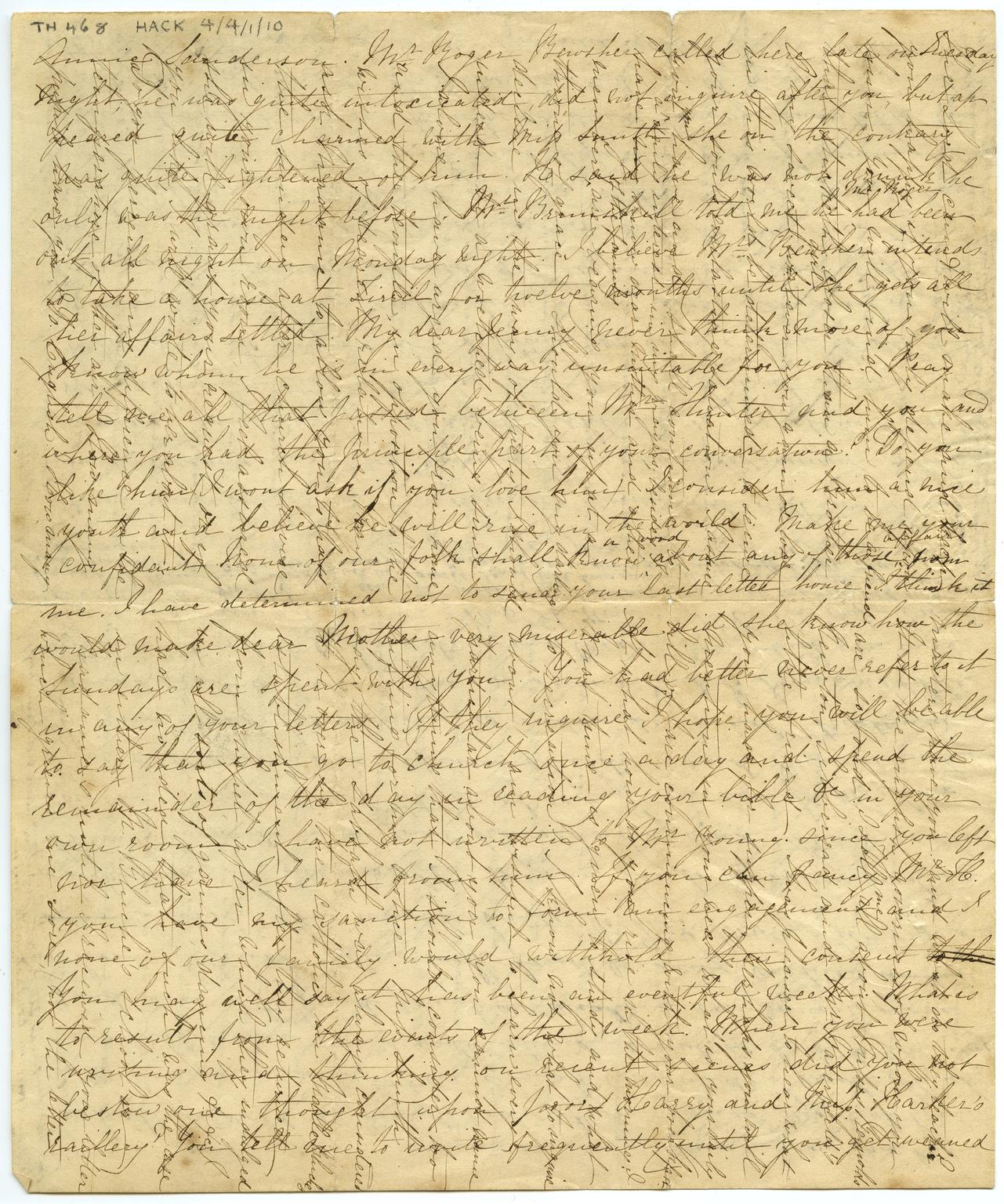 Cross-written letter from Prudence Nightingale (nee Hackworth), Penrith ...