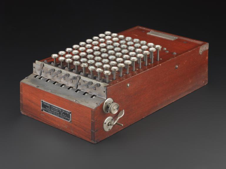 Early model wooden-case comptometer by Felt and Tarrant Manufacturing ...