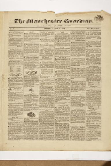 Manchester Guardian newspaper, first edition. Dated May 5 1821 ...