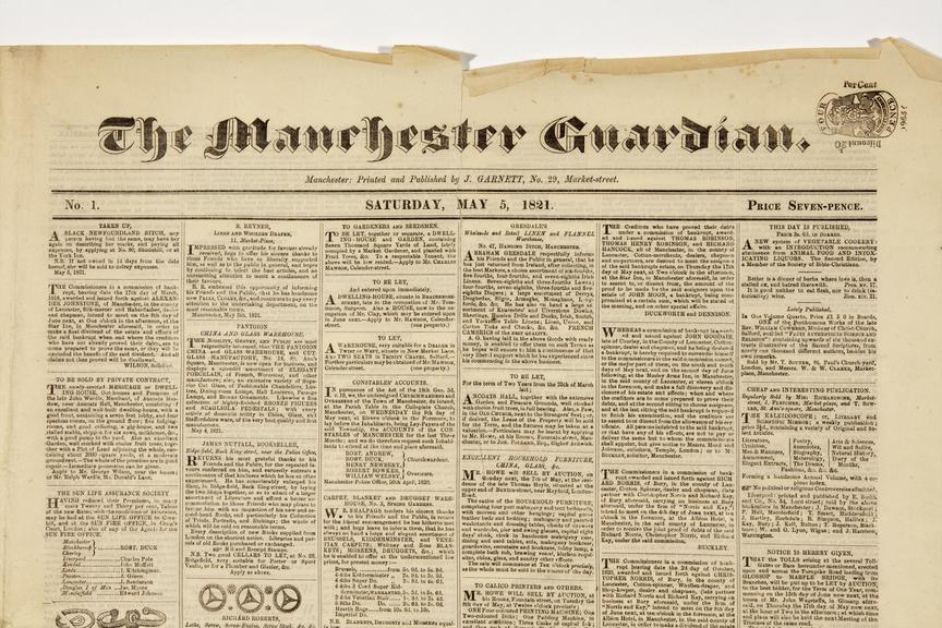 Manchester Guardian newspaper, first edition. Dated May 5 1821 ...