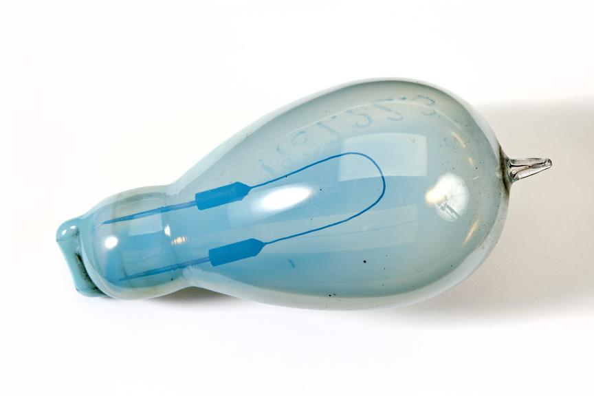 Carbon filament light bulb with pale blue glass | Science Museum Group ...