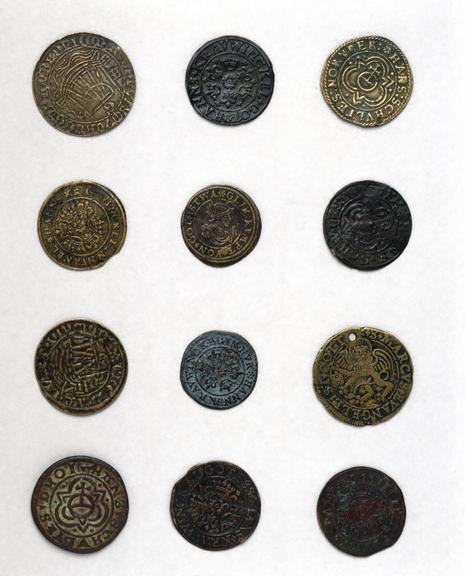 Twelve German jetons, 16th century. | Science Museum Group Collection