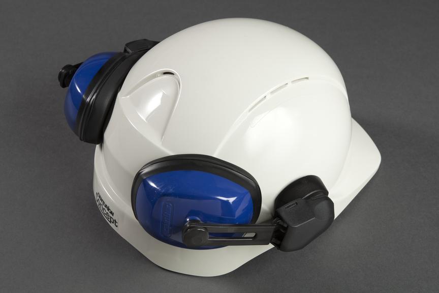 White 'Concept' Centurion safety helmet with attached ear defenders ...