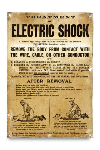 Sign: 'Treatment of electric shock" | Science Museum Group Collection