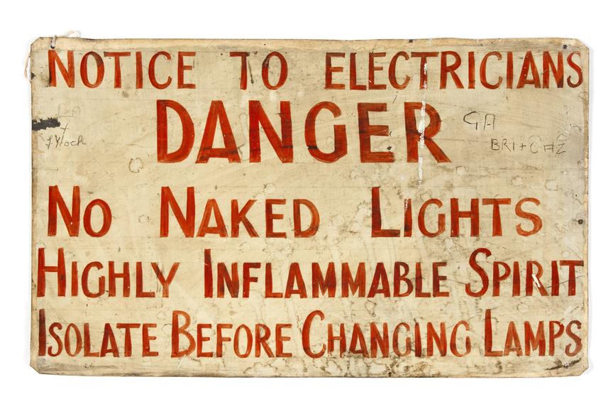 Mining sign - notice to electricians | Science Museum Group Collection