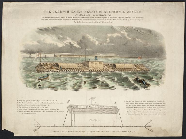 Lithograph of The 'Goodwin Sands Floating Shipwreck Asylum', England ...