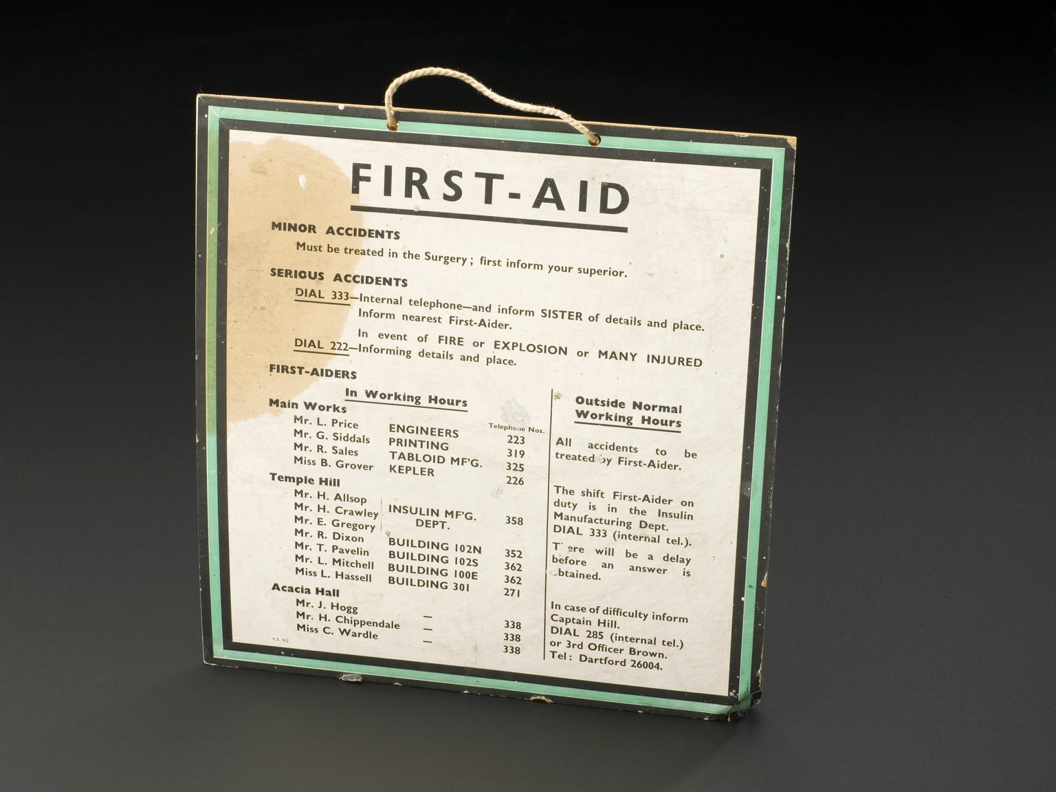 First Aid notice, England, 1901-1950 | Science Museum Group Collection
