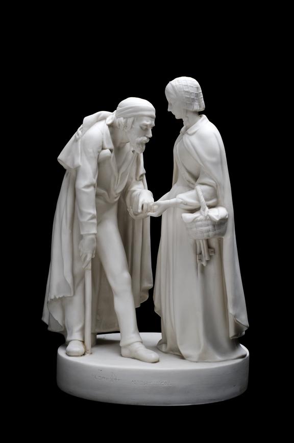 Statue of Florence Nightingale and a wounded soldier, England, 1856 ...