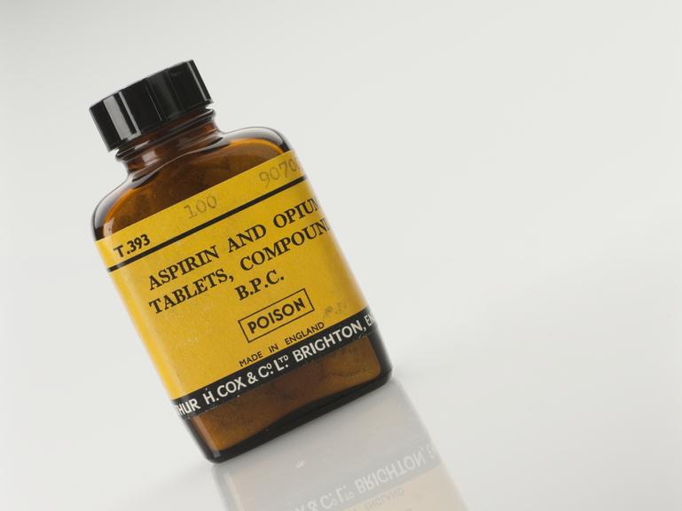 Brown glass bottle of aspirin and opium tablets | Science Museum Group ...