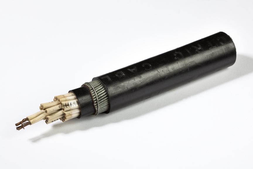Section of BICC armoured multi-core communications cable | Science ...