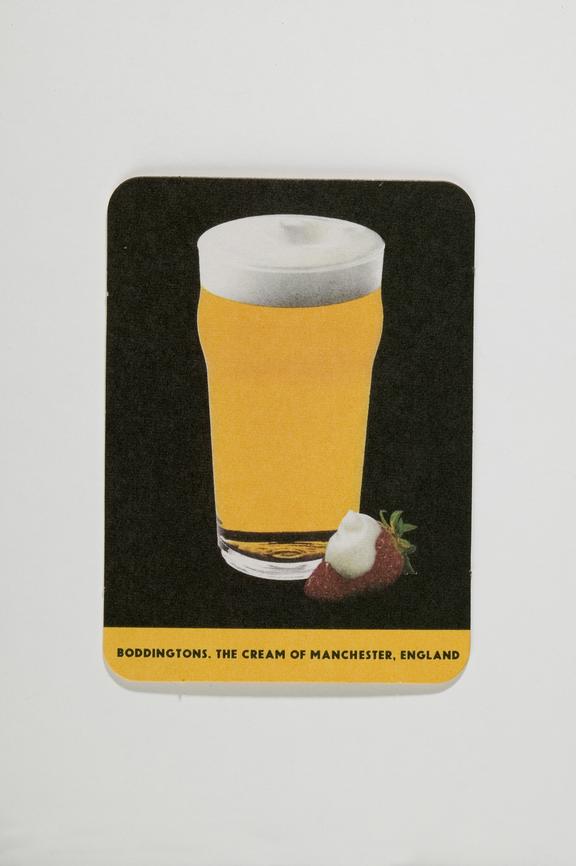 Beer mat bearing picture of a pint of Boddingtons and a strawberry ...
