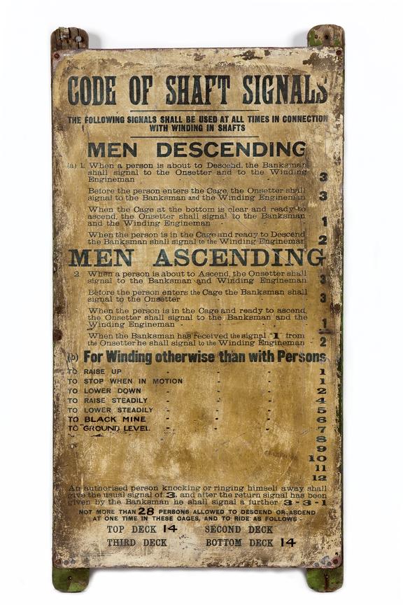 'Code of Shaft Signals' sign | Science Museum Group Collection