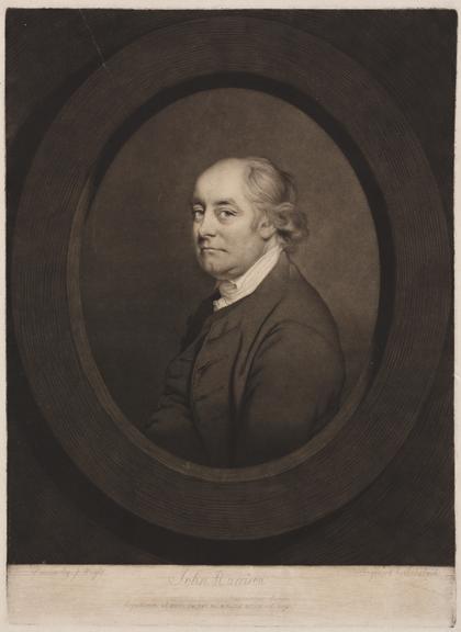 Portrait mezzotint print from engraving, copy of oil painting of ...