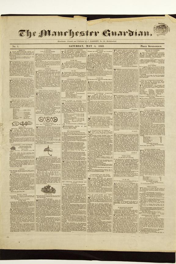 Manchester Guardian newspaper, first edition. Dated May 5 1821 ...