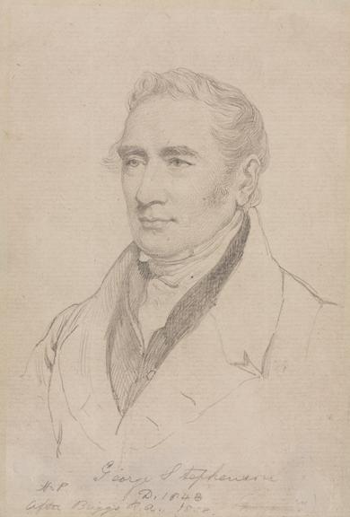 Mounted pencil drawing of George Stephenson | Science Museum Group ...