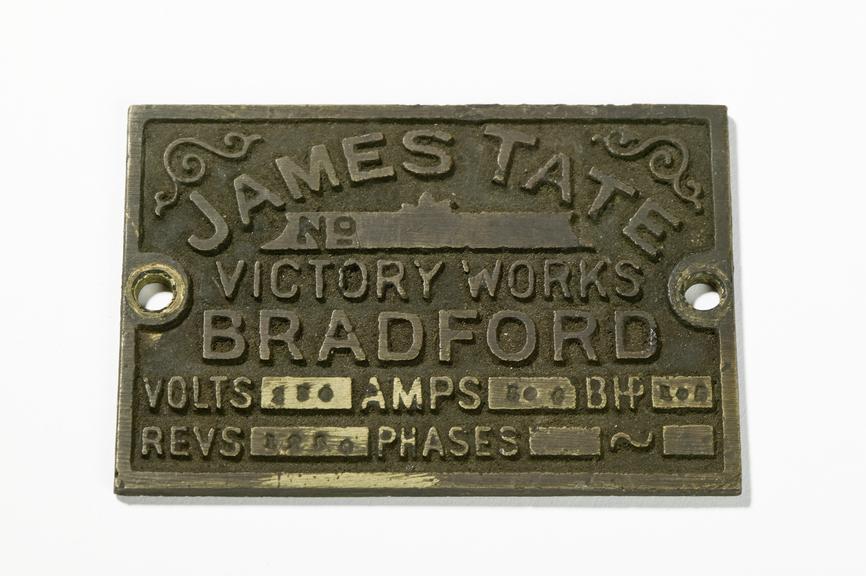 James Tate nameplate | Science Museum Group Collection
