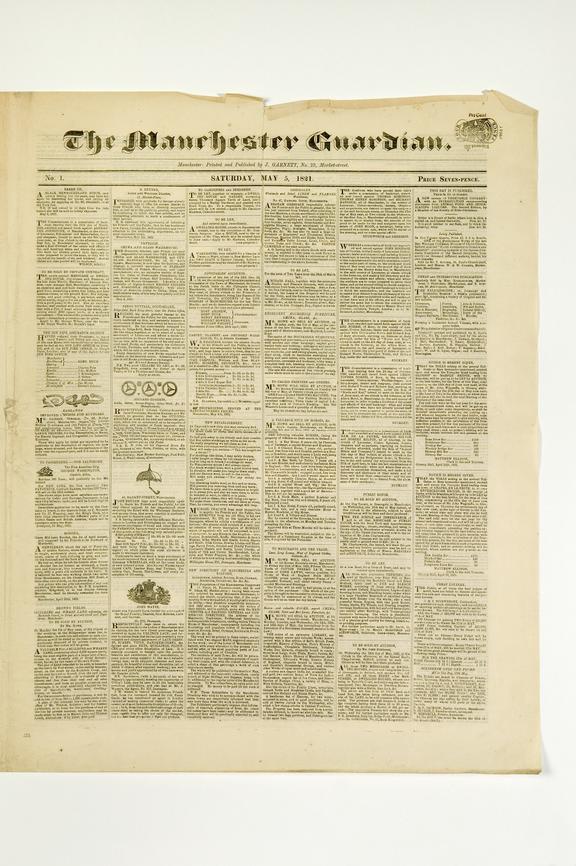 Manchester Guardian newspaper, first edition. Dated May 5 1821 ...