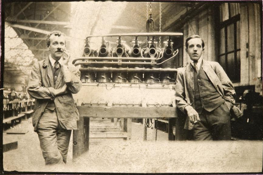 Photographs of early engine production and copy of "The Battle ...