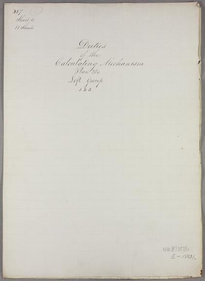 Duties of the calculating mechanism of Plan 28a. Left group. Sheet 11 ...