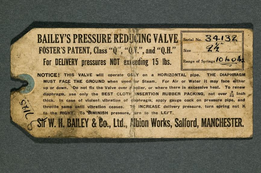 Steam Pressure Valve Drawing, Leaflet and Delivery Label | Science ...
