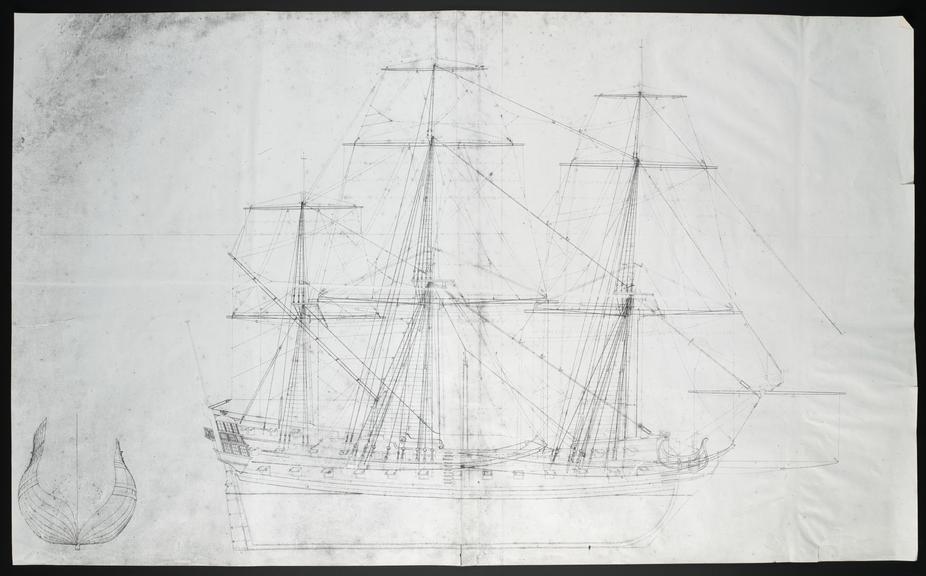 Folio of drawings scale 1:72 of rigging and sail plans of 18th century ...