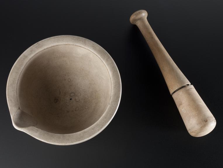 Mortar of ceramic material stamped Wedgwood and 4-inch pestle | Science ...