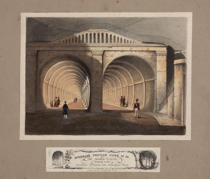 Print: Spooner's Protean Views: The Thames Tunnel changing to the ...