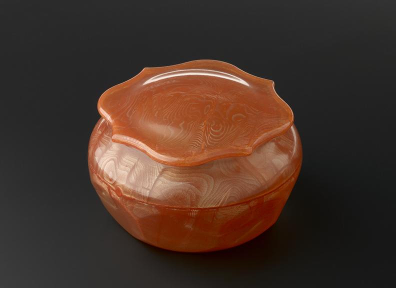 Circular dressing table cellulose nitrate box in imitation Loetz ...