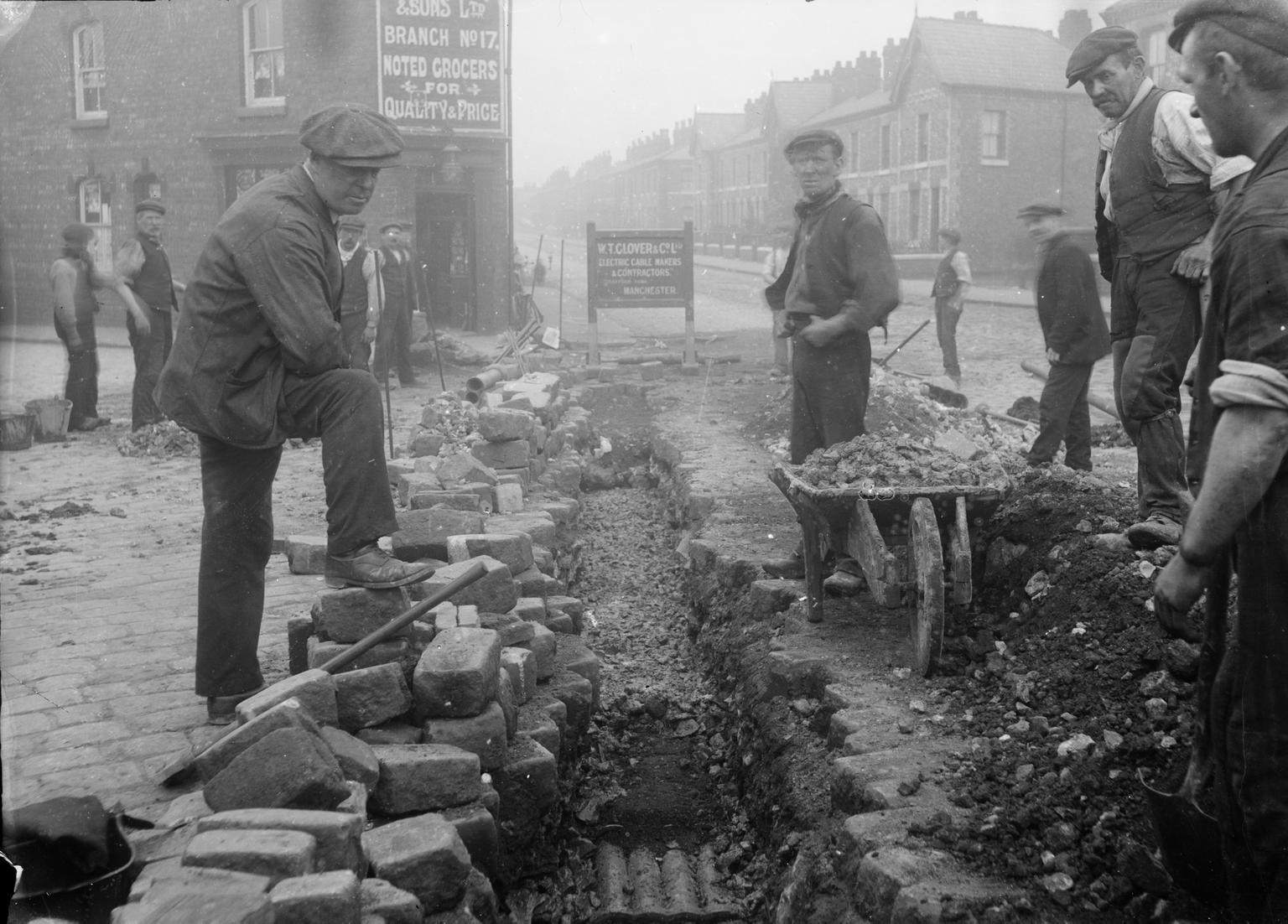 Works photographic negative of conduit in trench, Ince Waggon Works ...