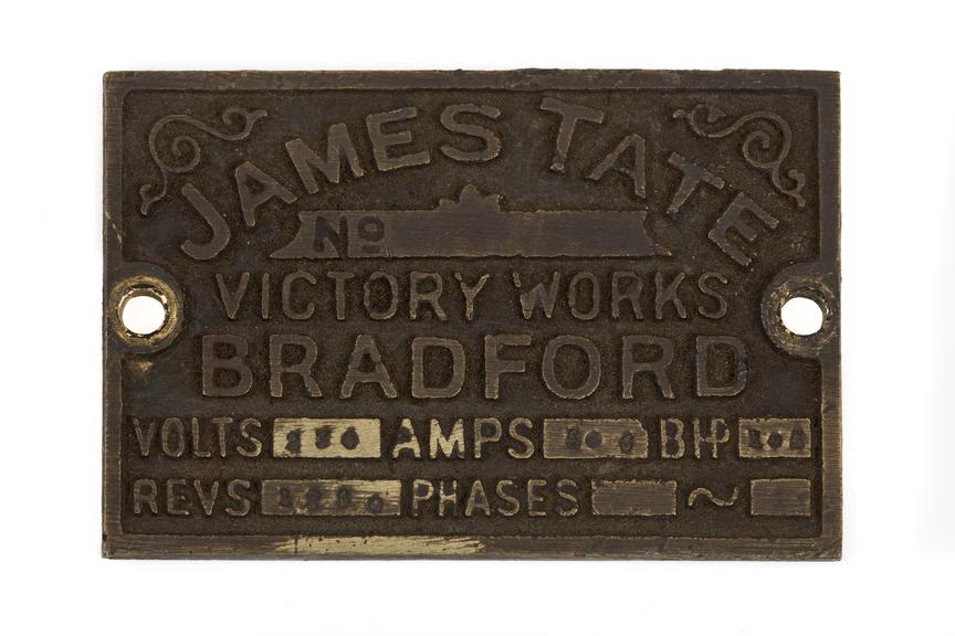 James Tate nameplate | Science Museum Group Collection