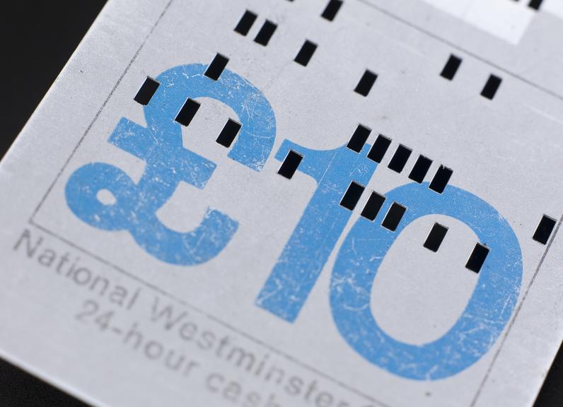 National Westminster bank punched card for use in cash machines (ATM ...