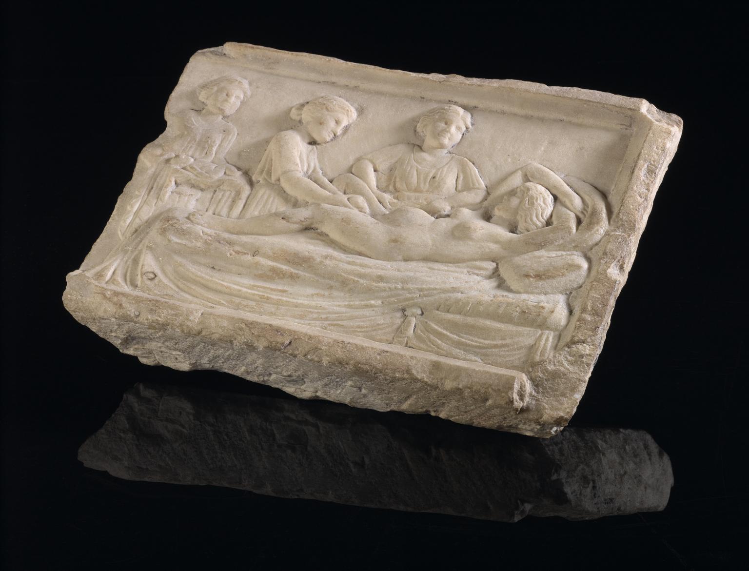 Marble plaque showing parturition scene, Ostia, Italy, 400 BCE-300 CE ...