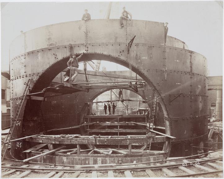 Gelatine silver gloss print, 'Erection of Baisson no. 4-plug opening ...