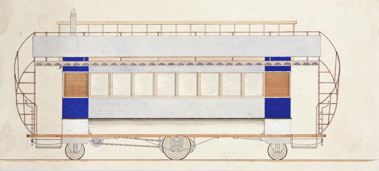 Drawing, elevation design for a tramway car propelled upon rails ...