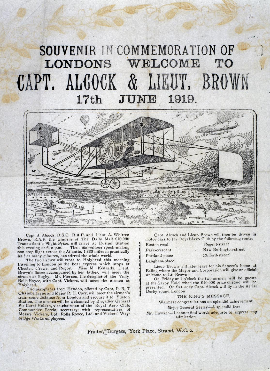 Londons Welcome to Capt. Alcock and Lieut. Brown, 17th June, 1919 ...