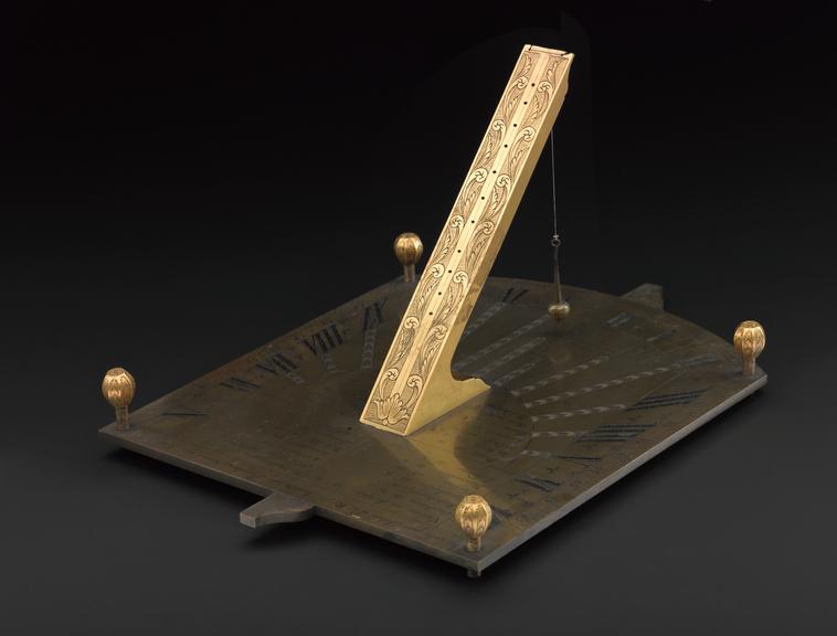 Sundial, Brass, gnomon and heads of levelling screws gilt | Science ...