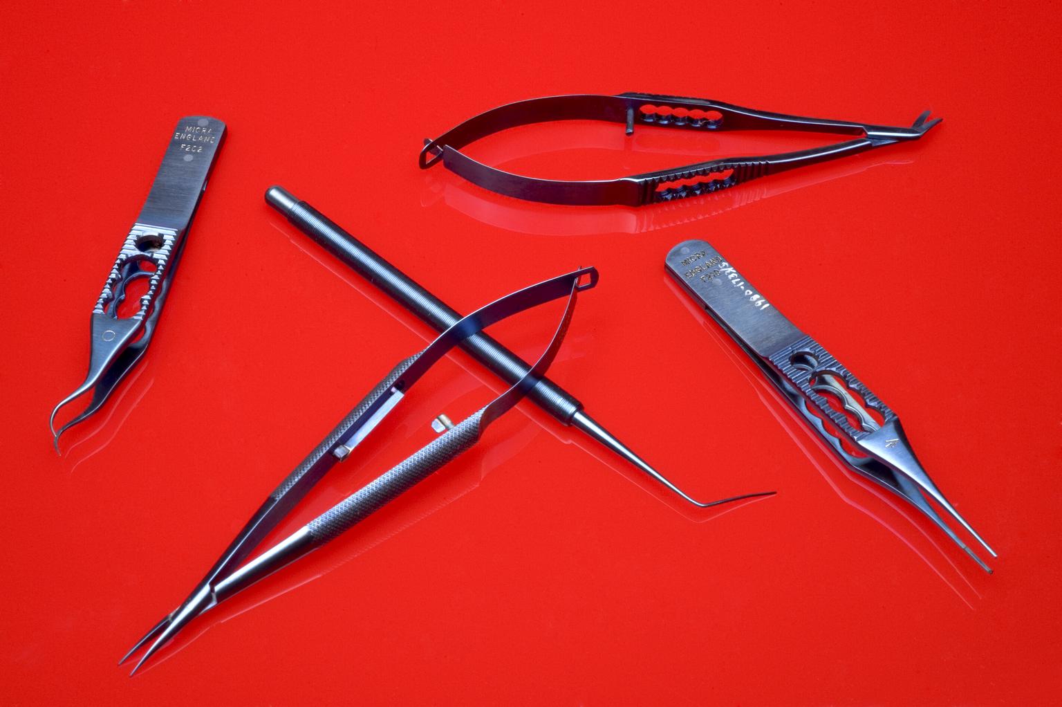 Five ophthalmic instruments for microsurgery of the eye, England, 1980 ...