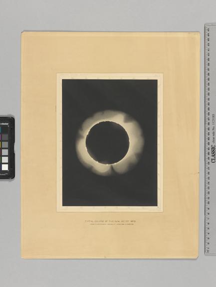 Colour print showing the corona around the Sun during a solar eclipse ...