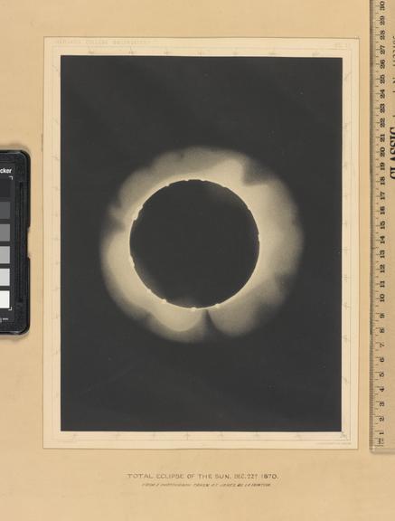 Colour print showing the corona around the Sun during a solar eclipse ...