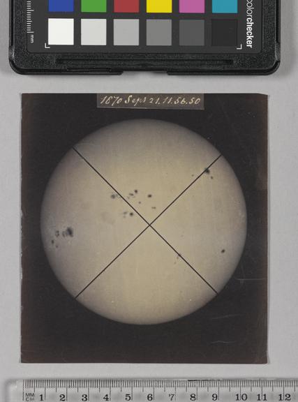 Diapositives of photographs of sunspots taken by Elizabeth Beckley with ...