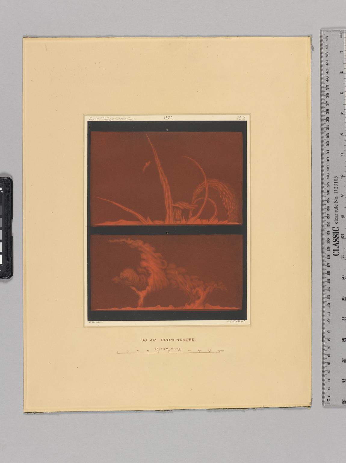 Engravings of colour sketches showing solar prominences by Etienne ...