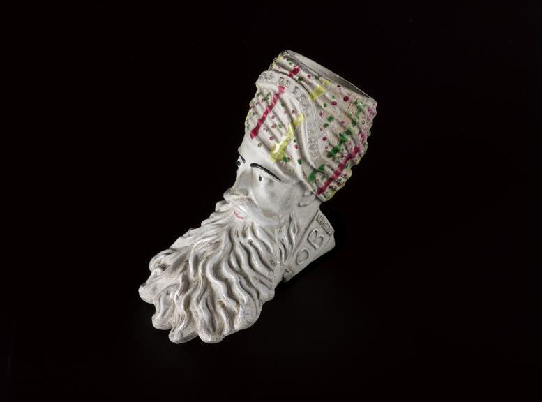 Clay stub stemmed tobacco pipe in the form of the head of Jacob (bowl ...