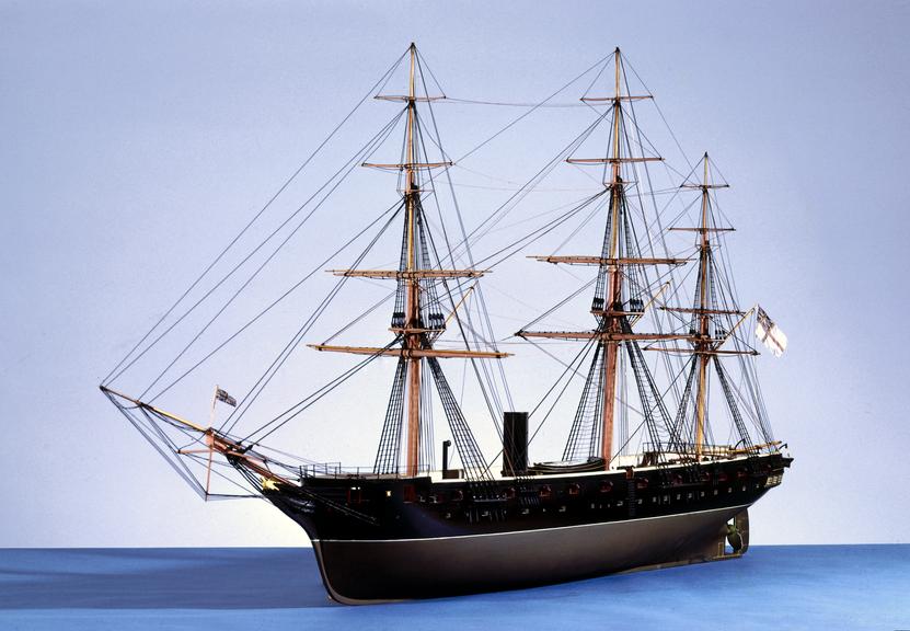 Rigged model of H.M.S. 'Highflyer', ship-rigged wooden corvette, with ...