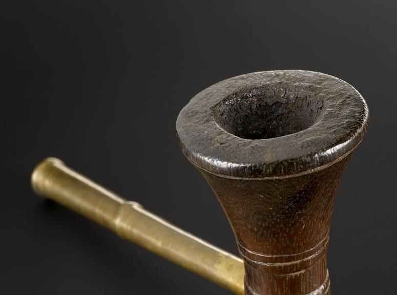 Wooden tobacco pipe bowl with brass stem turned wood | Science Museum ...