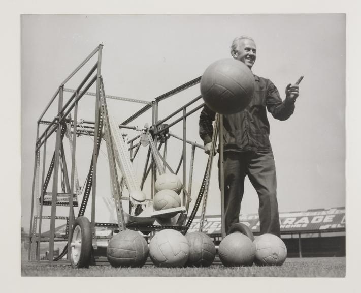 Photograph showing Blackpool FC trainer Alex Wilson with a 'football ...