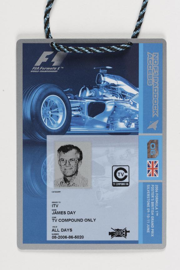 Media pass for ITV staff for the media compound at the Formula 1 ...