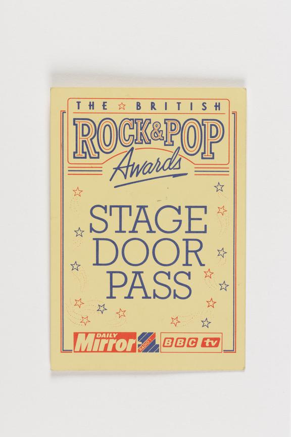 Media pass for British Rock and Pop Awards (stage door pass) | Science ...