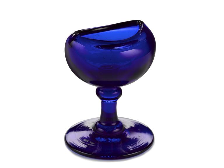 Blue glass eye bath blown and with stem | Science Museum Group Collection