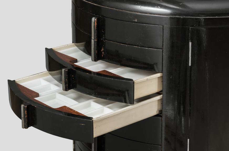 Circular wooden rotating dental cabinet with multiple drawers | Science ...