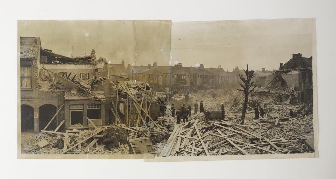 Daily Herald panorama photograph showing Blitz scene in Acton, London ...